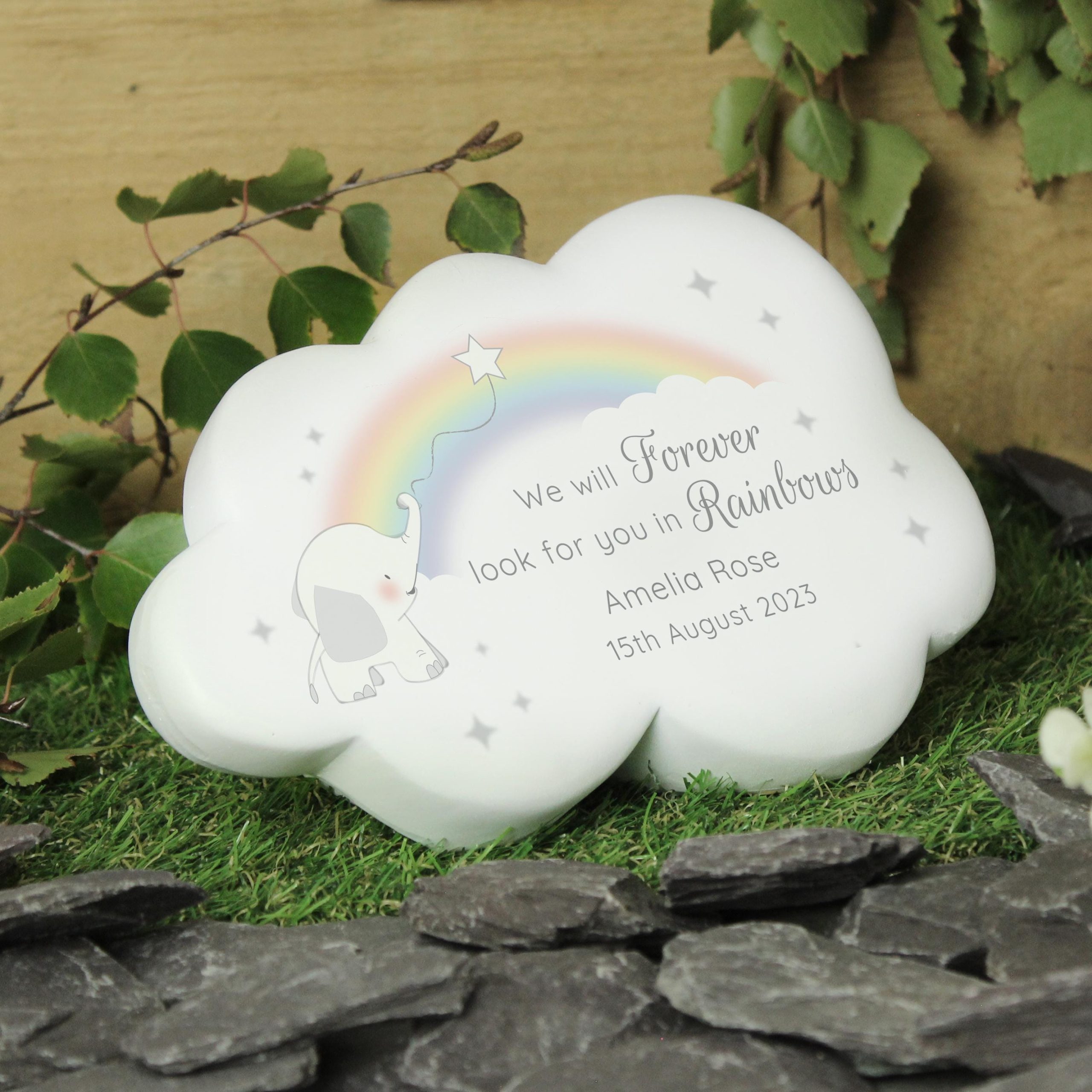 Personalised Grave Memorial Plaque | Elephant & Rainbow themed