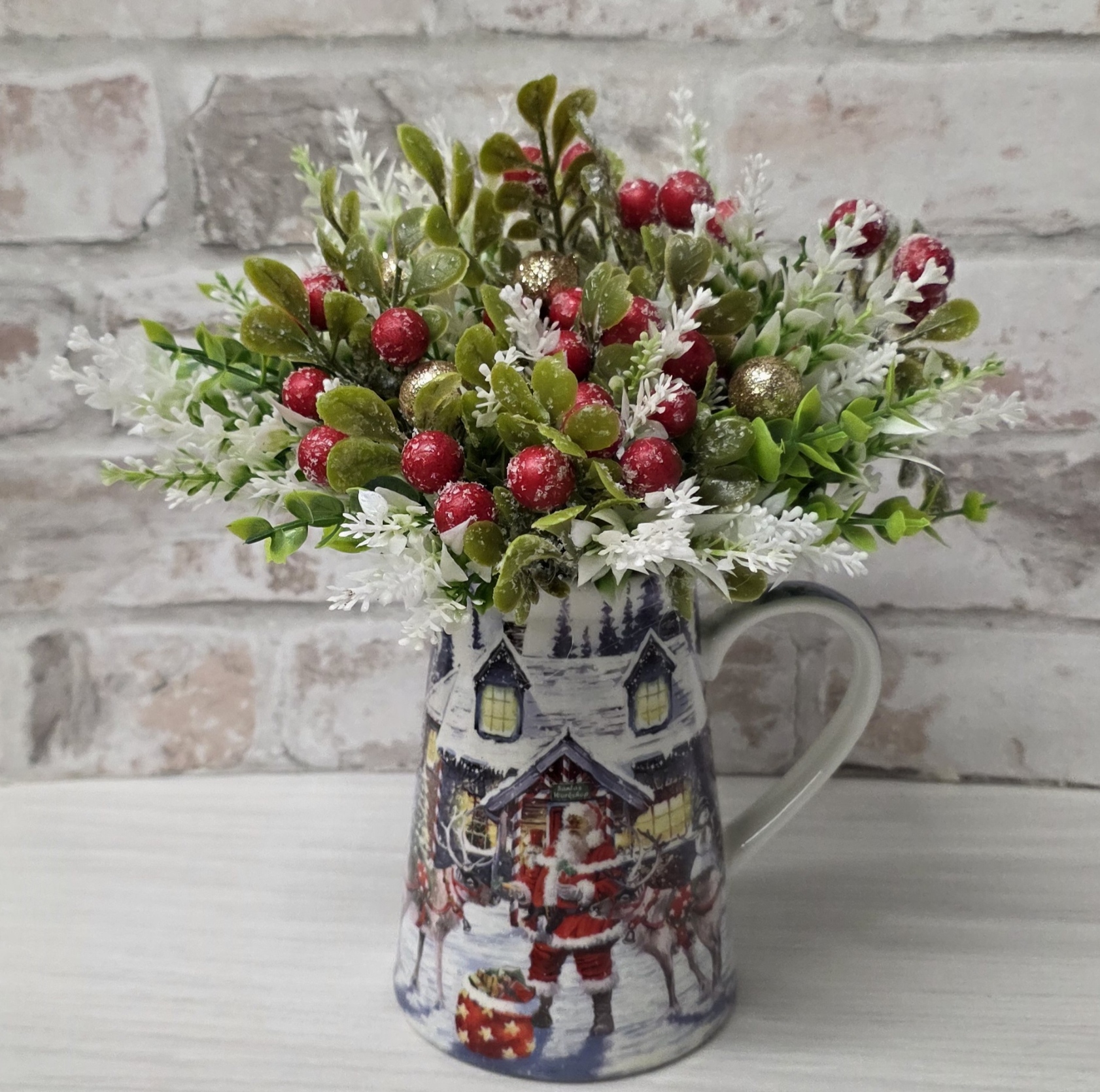Christmas Fine China Jug Arrangement of Artificial Foliage